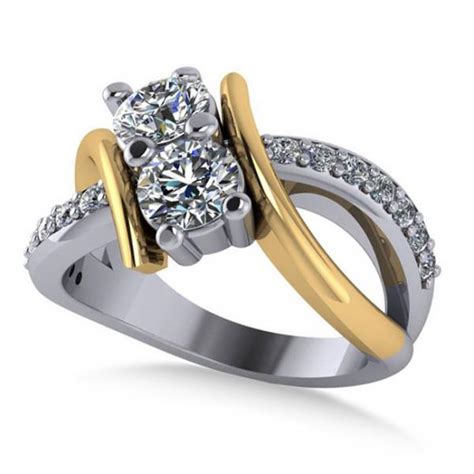 Diamond Bypass Split Shank Two Stone Ring 14k Two Tone Gold 128ct Ad1523