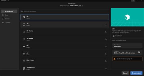 unable to create project unity engine unity discussions