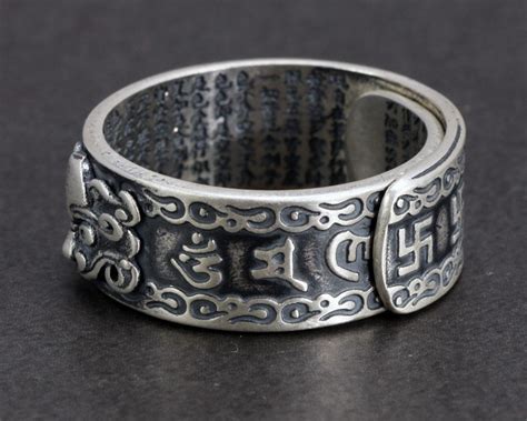 Ring 990 Silver Pixiu Six Words Heart Sutra Mantra Om Mani Padme Hum