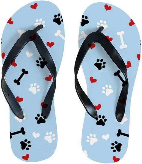 Dreamtimes Flip Flops Cute Cat Dog Footprint Puppy Paw Blue Slippers