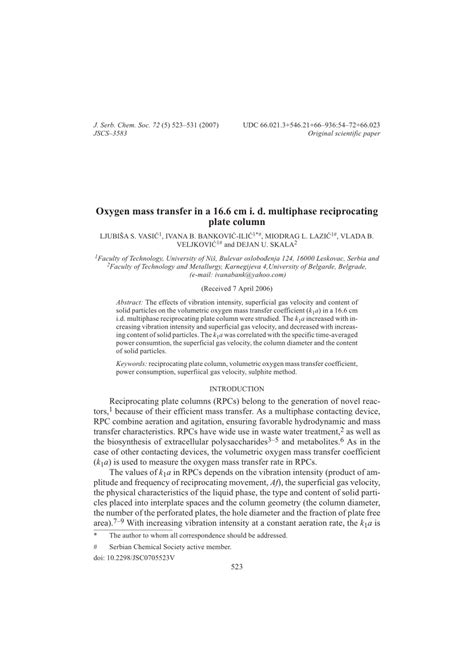Pdf Oxygen Mass Transfer In A 166 Cm I D Multiphase Reciprocating