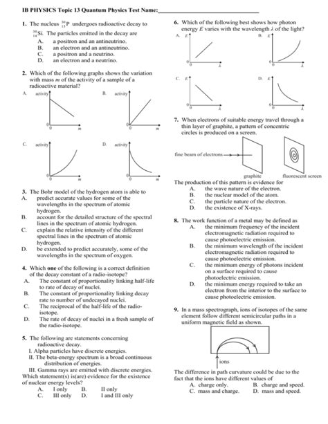 IB Physics Quantum Physics Test Topic 13