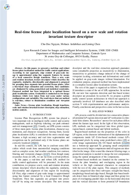 Pdf Real Time License Plate Localization Based On A New Scale And Rotation Invariant Texture
