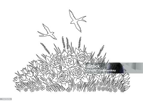 Ilustración De Traga Garabatos Con Flores Sobre Fondo Blanco Colorear