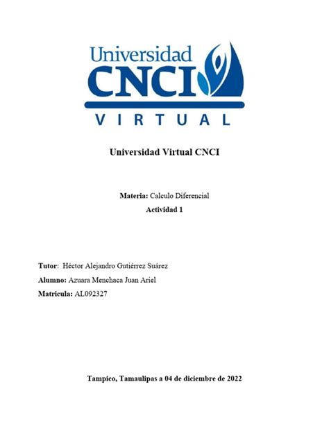 Universidad Virtual Cnci Actividad 1 Calculo Diferencial Pdf