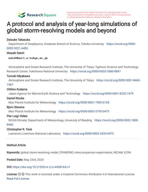 Pdf A Protocol And Analysis Of Year Long Simulations Of Global Storm