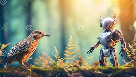 A Symbiotic Relationship between Futuristic Robots and Wildlife Stock Photo - Image of ...