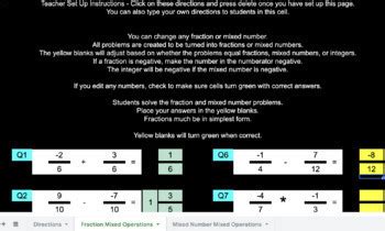Negative Fractions Mixed Operations Editable Interactive Instant Feedback