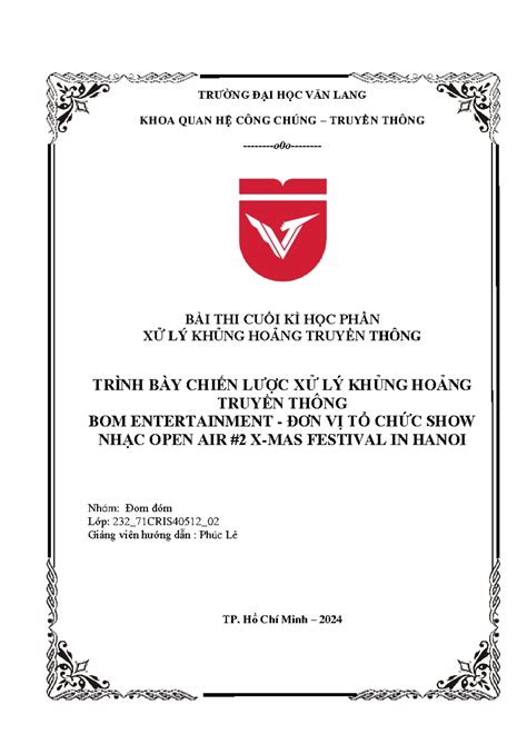 XỬ LÍ KhỦng HoẢng Truyền ThÔng TrƯỜng ĐẠi HỌc VĂn Lang Khoa Quan HỆ