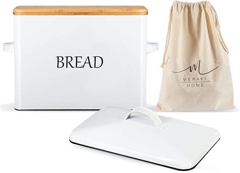 Buy Extra Large Bread Box With 2 Lids Metal And Bamboo Lid White