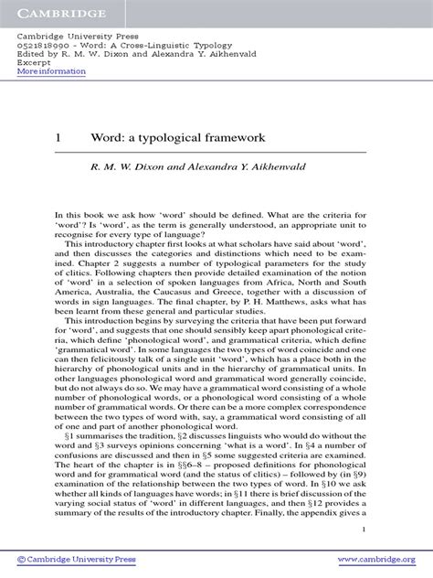 Dixon Y Aikhenvald Qué Es Palabra Pdf Word Morphology Linguistics
