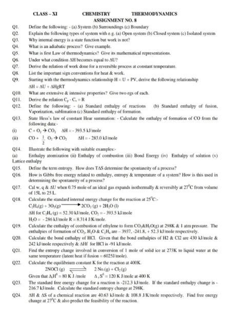 Thermodynamics Worksheet Pdf Enthalpy Gibbs Free Energy