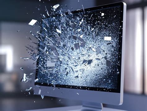 Shattered Computer Screen Displaying Error Messages Embodies The Stress