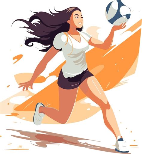 Premium Vector Cute Young Girl Cartoon Playing Volleyball
