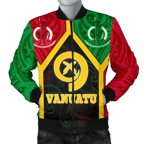 Vanuatu Polynesian Mens Bomber Jacket Vanuatu Flag And Coat Of Arms