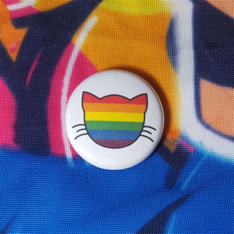 Rainbow Lgbt Flag Cat Pinback Button Or Magnet By Jaxxisbuttons