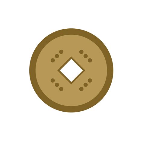 Ancient Chinese Coin Flat Design Vector Illustration Gold Oriental
