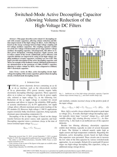 Pdf Switched Mode Active Capacitor Allowing Volume Reduction Of The High Voltage Dc Link