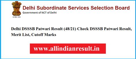 Delhi DSSSB Patwari Result 2023 48 21 Check DSSSB Patwari Result Merit List Cutoff Marks