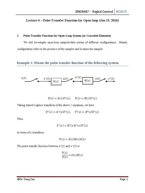 Pulse Transfer Function In Open Loop Systems Pdf Signal Processing