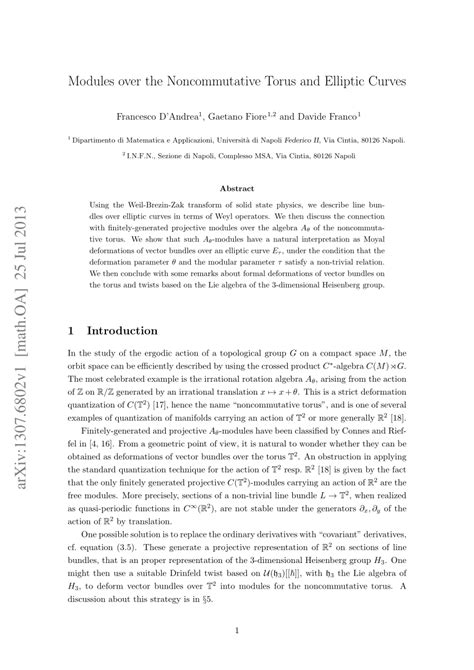 Pdf Modules Over The Noncommutative Torus And Elliptic Curves