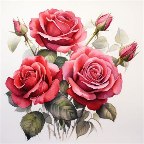 Premium Photo Sketch Of A Branch Of Beautiful Roses On A White Background