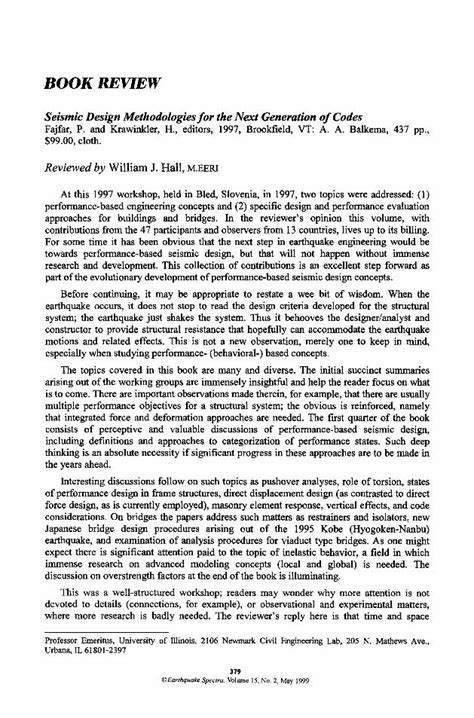 Pdf Seismic Design Methodologies For The Next Generation Of Codes Dokumentips