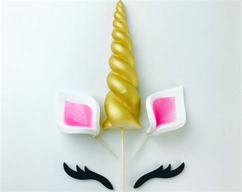 Gold Unicorn Horn And Ears Cake Topper Edible Fondant Etsy Fondant