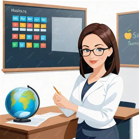 Teacher Using A Classroom Display Detailed Vector Set Premium Ai