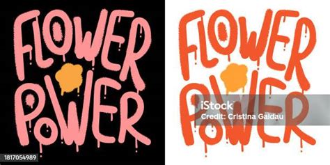 꽃 파워 레터링 낙서 스프레이 페인트 벡터 일러스트 레이 션 개념에 대한 스톡 벡터 아트 및 기타 이미지 개념 거리 검정색 배경 Istock