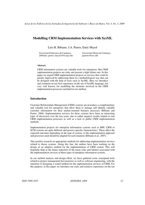 Pdf Modelling Crm Implementation Services With Sysml