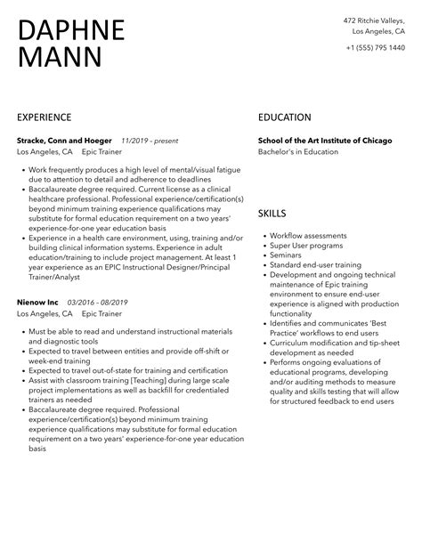 Epic Trainer Resume Samples Velvet Jobs
