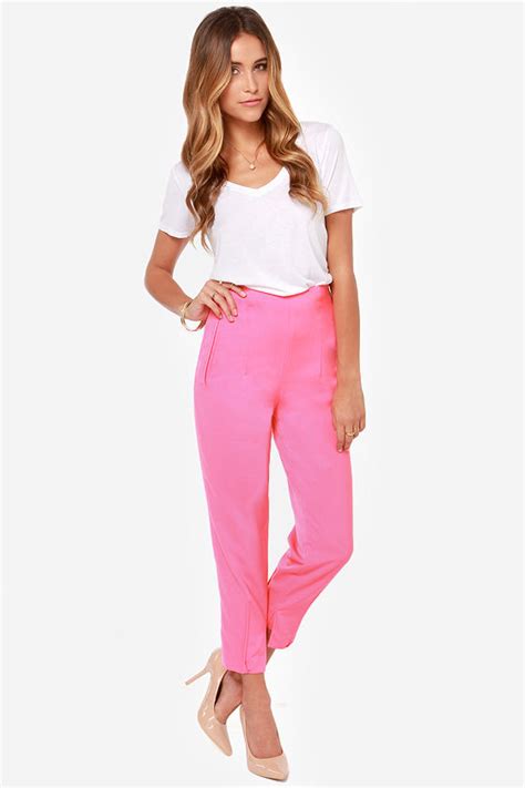 Cute Hot Pink Pants High Waisted Pants Slouch Pants Joggers 47