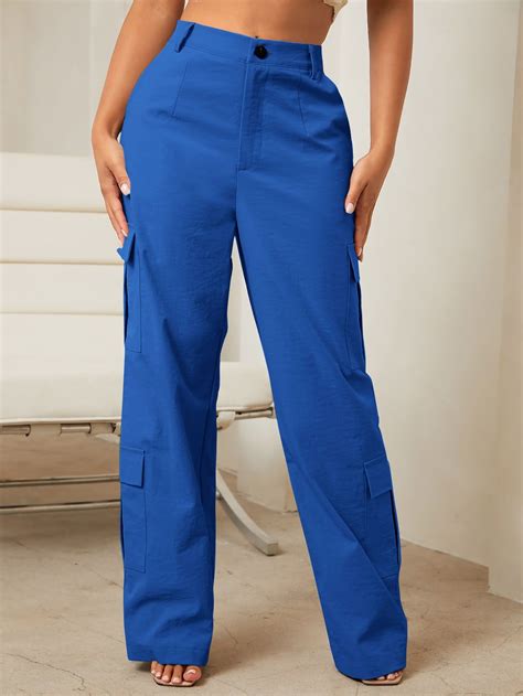 Blue Cargo Pants Flap Pocket Side Cargo Trousers