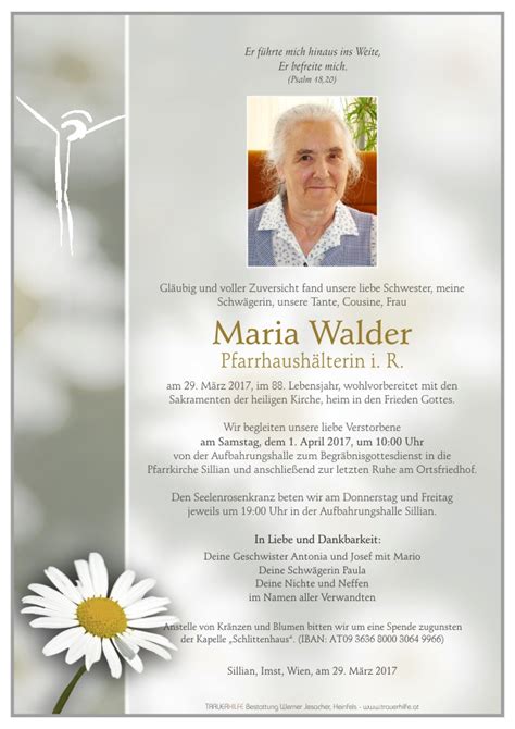Todesanzeige Maria Walder Trauer Link