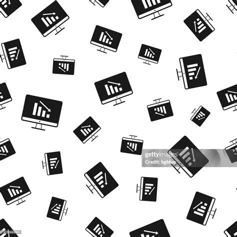 Decreasing Chart On Desktop Computer Seamless Pattern Icons On White Background High Res Vector