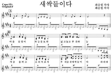 동요 기타반주 악보새싹들이다