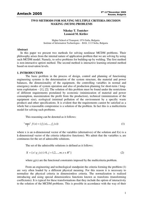 Pdf Two Methods For Solving Multiple Criteria Decision Making Mcdm
