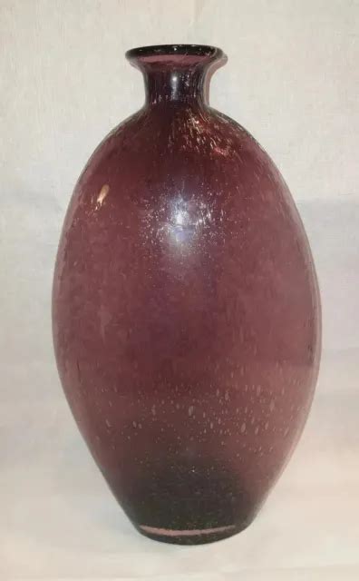 Vintage Hand Blown Amici Amethyst And Bubbles Art Glass Bottle Vase