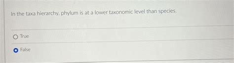 Solved In The Taxa Hierarchy Phylum Is At A Lower Taxonomic