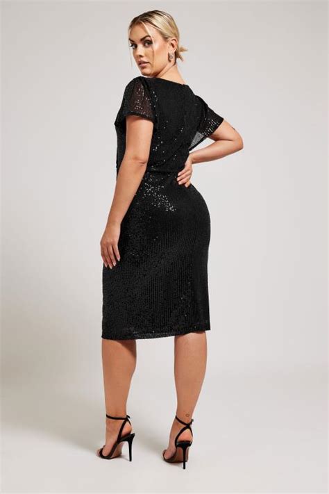 Yours London Plus Size Black Sequin Embellished Wrap Dress Yours Clothing