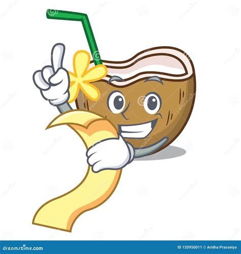 With Menu Cocktail Coconut Mascot Cartoon Stock Vector Illustration
