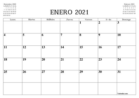 Calendario En Blanco Imprimible A4 A5 Y A3 PDF Y PNG Enero 2021