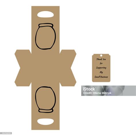 Simple Packaging Box Die Cut Cube Template Dengan Toples Dan Tag Dengan
