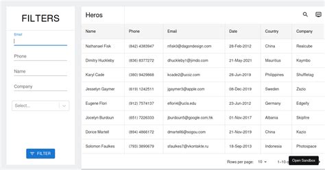 Search Filter Datatable Codesandbox