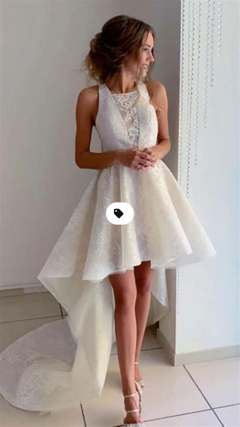 Unique Ivory Halter High Low Homecoming Dresses With Lace H1095
