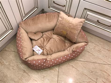 Beige And Polka Dot Dog Bed Princess Dog Bed Personalized Dog Etsy
