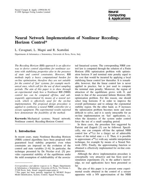 Pdf Neural Network Implementation Of Nonlinear Receding Horizon Control