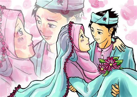 Gambar Kartun Muslimah Berpasangan Bergerak Husband Wife Cartoon Love 454962 Hd Wallpaper