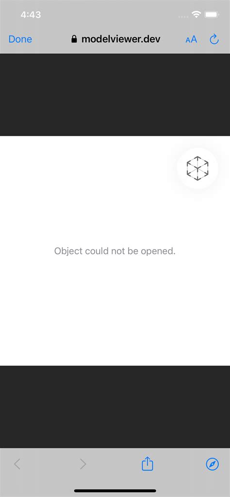 trying to click on the ar preview button in ios results in error